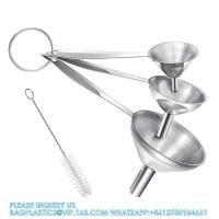 China 3 Pcs Stainless Steel Funnel Set Food Grade Long Handle for Filling Bottles Oil Liquid 3 Sizes for sale