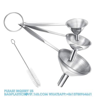 China 3 Pcs Stainless Steel Funnel Set Food Grade Long Handle for Filling Bottles Oil Liquid 3 Sizes for sale