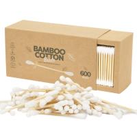 China Organic Cotton Swabs 600 Pack Biodegradable Bamboo Cotton Buds Plant Based Packaging Wooden Ear Swabs for sale