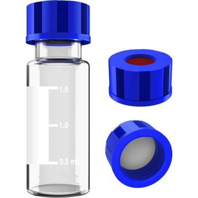 China 2mL Autosampler Vials 9-425 Screw Cap HPLC Clear Borosilicate Glass with Writing Area and Graduations White PTFE Red Silicone Septa 100 Pcs for sale