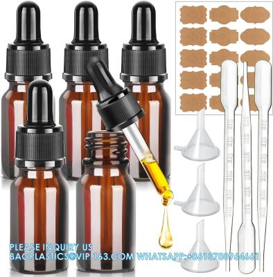 China Amber Glass Dropper Bottles 10ml 30ml Set with Funnels Pipettes for Essential Oils Tinctures for sale