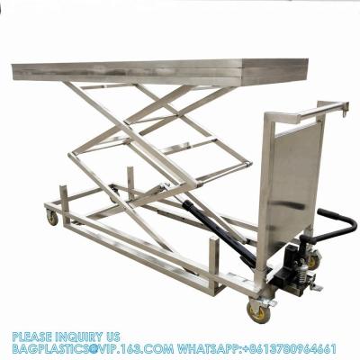 China 304 Stainless Steel Hydraulic Mortuary Trolley 1700mm Lift Height 150kg Capacity Body Lifter for sale
