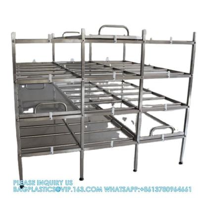 China Stainless Steel 304 Morgue Storage Rack 4 Layer 180kg Capacity Cadaver Tray for sale