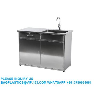 China Customized Stainless Steel Laboratory Single Faucet Sink with Two Doors Cabinet 1200mm for sale