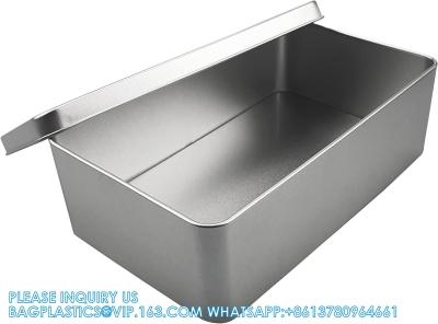 China Silver Metal Tin Box with Lid 8.2x4.7x2.4 Inch Large Storage Container for Keys Cookies Pencils for sale