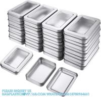 China Silver Metal Tin Box with Clear Window Lid 24 Pack 3.4x2.4x0.8 Inch Rectangle Storage Containers for sale