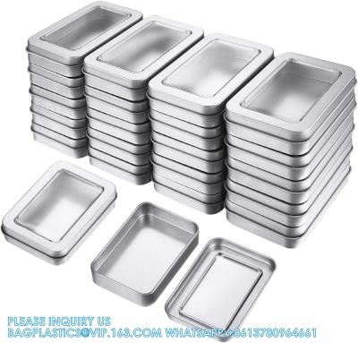 China Silver Metal Tin Box with Clear Window Lid 24 Pack 3.4x2.4x0.8 Inch Rectangle Storage Containers for sale