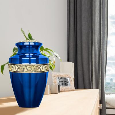 China Large Blue Grecian Cremation Urn for Adult Ashes 11x7 Inch Aluminum for sale