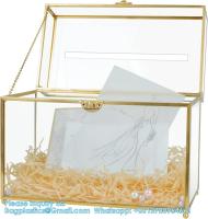 China Glass Wedding Card Box with Slot 10x5.7x7.8in Gold Brass Gift Card Storage for sale