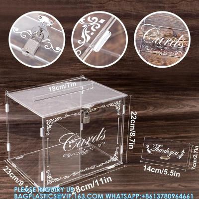 China Acrylic Wedding Card Box 11x8.7x9.1 Inch Clear Money Post Gift Box Holder with Lock and Slot for sale
