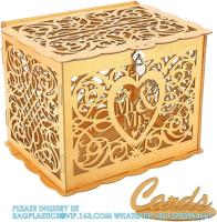 China Large Rustic Wood Wedding Money Box Holder with Lock Slot 12x8.5x8.2 Inches Holds 255 Cards for sale
