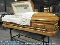 China Solid Mahogany Wood Funeral Casket 83 Inch with Almond Velvet Interior for Burial for sale