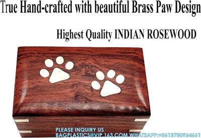 China Handcrafted Rosewood Pet Urn for Ashes with Brass Paw Design Two Sizes 5x3x2.5 Inch for sale