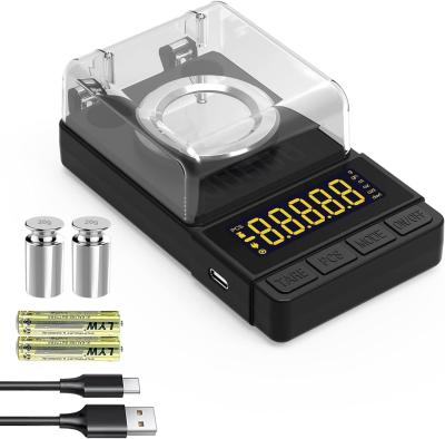 China Digital Milligram Scale 50g 0.001g Precision with 20g Calibration Weight Compact Black Powder Scale for sale