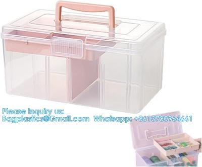 China Large Plastic Sewing Box Organizer 12.6x7.68x6.3 Inches with Removable Tray and Adjustable Partition Portable Craft Storage for sale