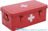 China Metal First Aid Medicine Box 33x18x13.2cm with Safety Lock and 4 Compartments for sale