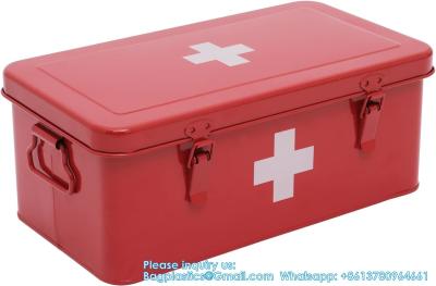 China Metal First Aid Medicine Box 33x18x13.2cm with Safety Lock and 4 Compartments for sale