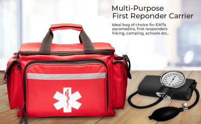 China Professional Red Empty Trauma First Aid Medical Bag 15x10x9 Inch Multi Compartment EMT Responder Carrier for sale