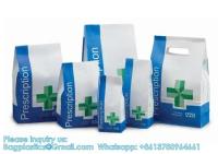 China Custom Pharmacy Paper Bag 8x5x17 Inch Kraft Prescription Medication Packaging with Green Cross for sale