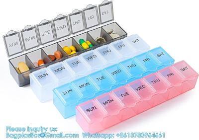 China Extra Large Weekly Pill Organizer 7 Day Pill Case Travel Medicine Box 4 Colors 1.35x1.3x1.08 Inch Compartment for sale
