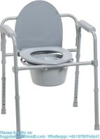 China Folding Steel Bedside Commode Chair 350 Lbs Capacity Portable Toilet with 7.5 Qt Bucket 13.5 Inch Seat for sale