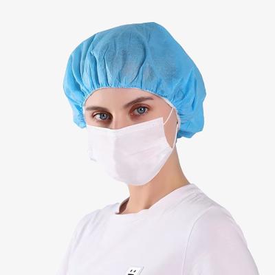 China Blue Disposable Nonwoven Bouffant Caps 21 Inch with Elastic Band for Food Service Hair Nets 50pcs for sale