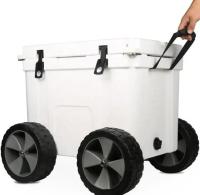China Heavy Duty 78L Rotomolded Plastic Trolley Ice Storage Box with PU Insulation for sale