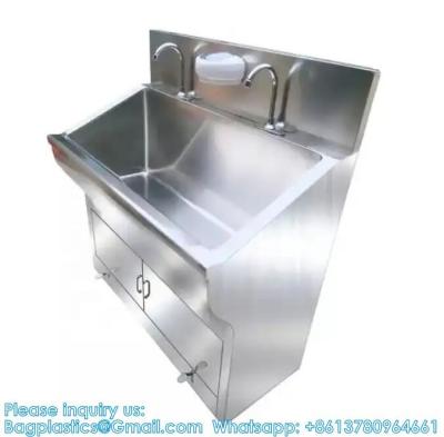 China 304 Stainless Steel Double Hand Washing Sink with Automatic Sensor or Pedal Operation for Hospital Use for sale