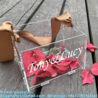 China Clear Acrylic Flower Girl Basket 5.9x5.1x3.9 Inch Wedding Decoration with Custom Name and Silk Ribbon for sale