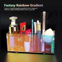 China Acrylic Pen Holder 4 Compartments Iridescent Desk Organizer for Office Vanity for sale