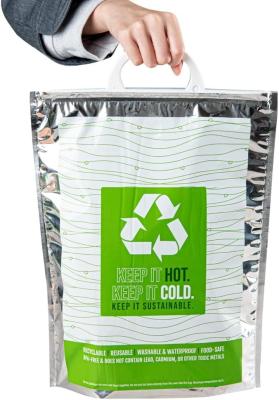 China 11.8x5.9x15 Inch Hot and Cold Insulated Bag Triple Layer Waterproof Thermal Lunch Bag for Frozen and Hot Items Green Silver for sale