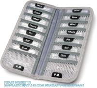China 14-Pocket Weekly Pill Organizer with AM PM Pouches for Travel and Daily Use Grey Felt for sale