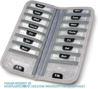 China 14-Pocket Weekly Pill Organizer with AM PM Pouches for Travel and Daily Use Grey Felt for sale