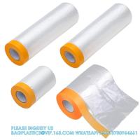 China Pre-Taped Masking Film 3 Rolls 22/43/59-In x 66-Feet PE Paint Protective Paper for Auto Home for sale