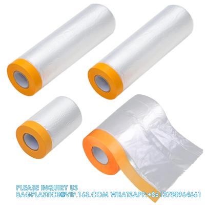 China Pre-Taped Masking Film 3 Rolls 22/43/59-In x 66-Feet PE Paint Protective Paper for Auto Home for sale