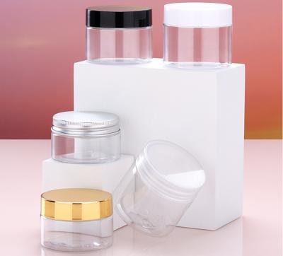 China Clear PET Plastic Jar 250ml 8oz Refillable Round Cosmetic Container with Lid and Label for Lotion Cream Travel for sale