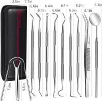 China Stainless Steel Dental Examination Kit 14-Piece Oral Care Set with Probe Scaler Tongue Cleaner and Floss Picks for sale