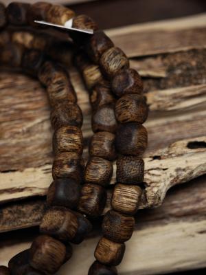 China Agarwood Square Barrel Beads 8mm x 26 Pieces - Natural Qinan Agarwood Bracelet with Custom Sizes 4-20mm for sale