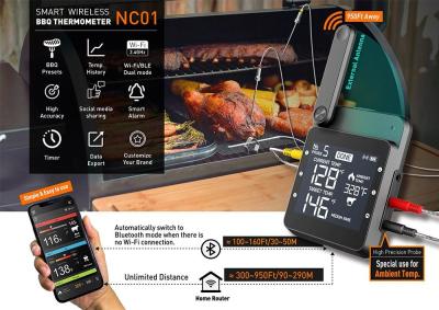 China Smart Digital WiFi Remote Bluetooth Meat Thermometer With Magnet Typec Rech for sale