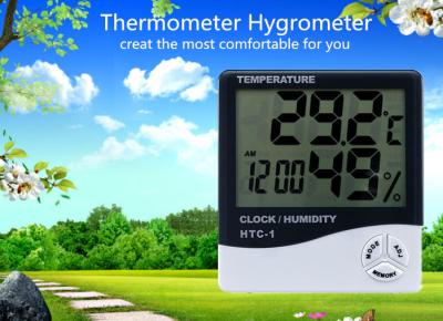 China Digital Temperature Humidity Meter HTC-1 Indoor Thermometer Hygrometer with Clock -10 to 50C for sale