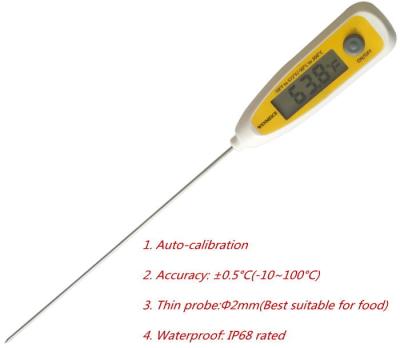 China IP68 Digital Instant Read Meat Thermometer 2mm Thin Probe 0.5°C Accuracy -50 to 300°C for sale