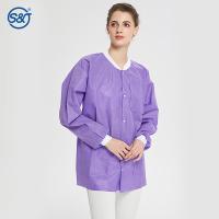 China S&J Disposable SMS Lab Coat Nonwoven Premium Quality Knitted Collar & Cuffs Dental Clinic Multi-Color Doctor Nurse Lab Jacket for sale