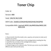 China Compatible 25A0013 Toner And Drum Chip For Lexmark MS911de MX910de MX911DE MX912DE for sale