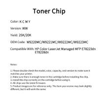 China Compatible W9220MC Toner Chip HP Color LaserJet Managed MFP E78223dn E78228dn for sale