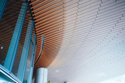 China Wood Grain Long Strip Aluminum Ceiling Panels For Building Eave Decoration for sale