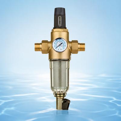 China BriskSpring Whole House Manual Flush Water Filter With 40 Micron Stainless Steel Mesh Integrated Pressure Gauge and Premium H59-1 Brass Connector for sale