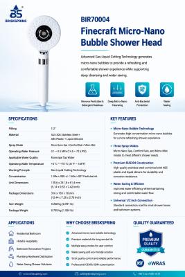 China BriskSpring Micro-Nano Bubble Handheld Shower with 3 Spray Modes Water Saving and SUS304 Stainless Steel Construction for sale
