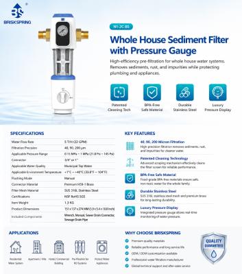 China Whole House Sediment Water Pre Filter with 40 Micron SUS316L Stainless Steel Mesh and 5 T/H Flow Rate for sale