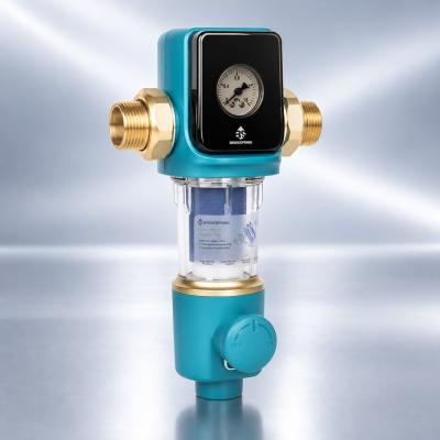 China 40 Micron Reusable Mesh Water Pre Filter with Water Driven Self Cleaning Scraper for Whole House Spin Down Sediment Filter for sale