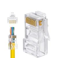 China 24 AWG RJ45 Pass Through Connector Gold Plated 50μ for Cat5e Cat6 Network Cable Assembly for sale